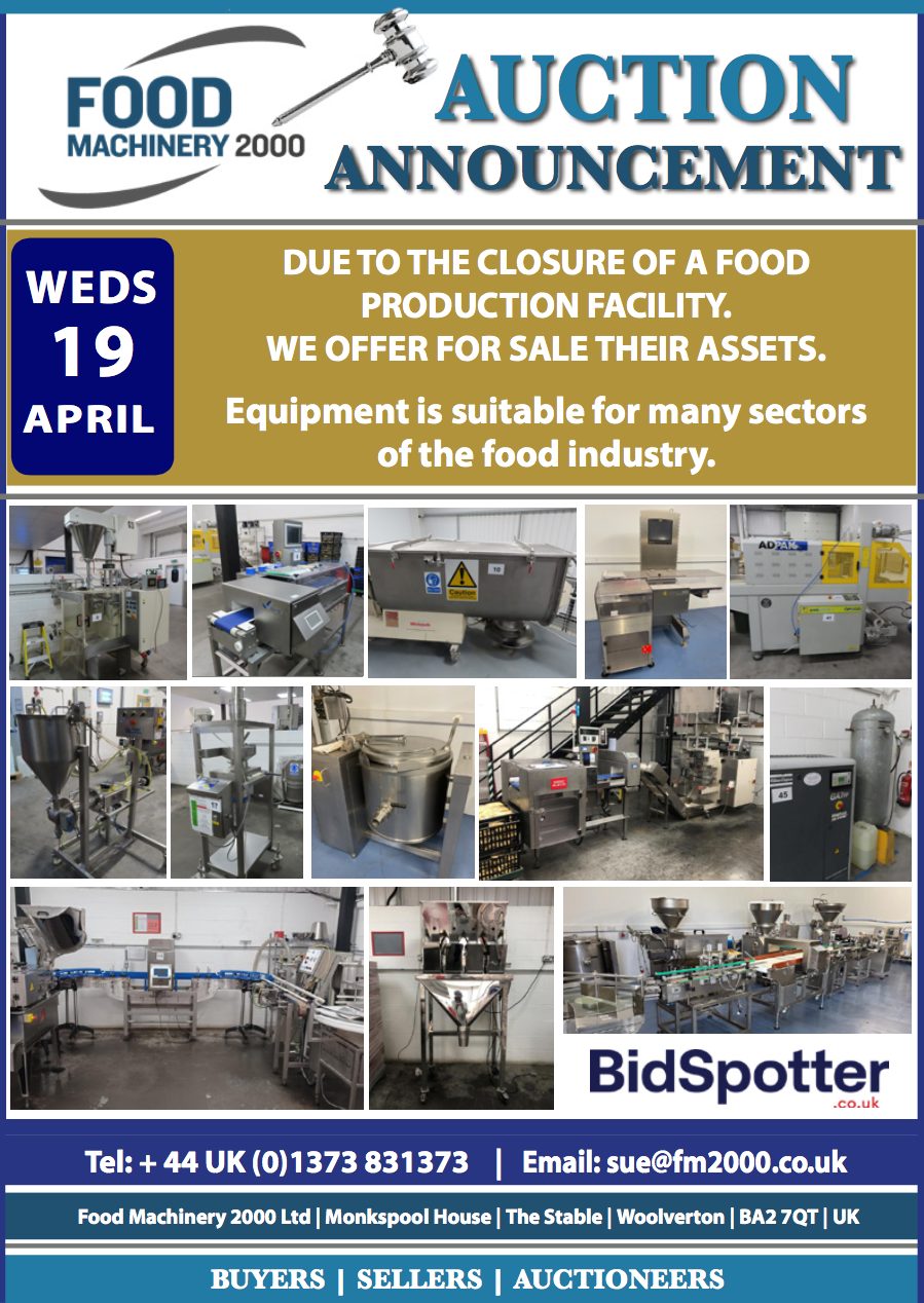 Due to the closure of a food manufacturing facility. We offer for sale ...